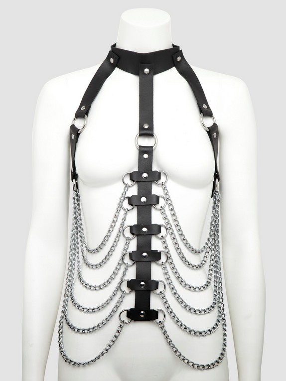 Dominix Deluxe Leather And Chain Open Cup Body Harness · Cheekydrops 🍒